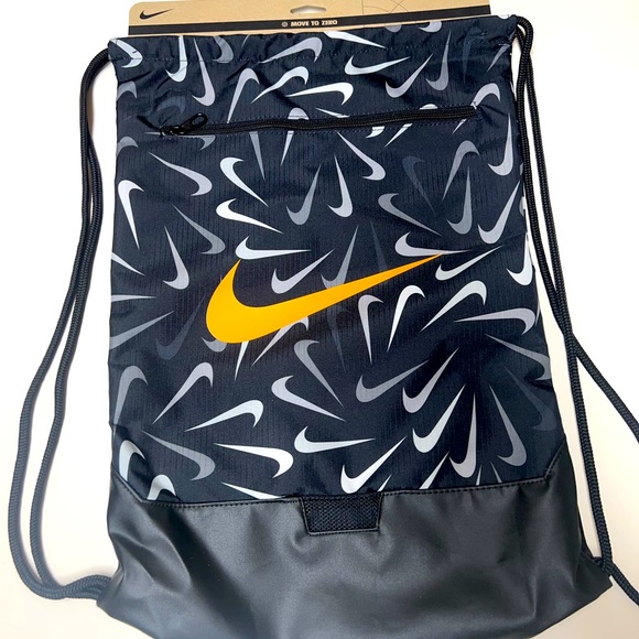 Nike | Accessories | Nike Drawstring Bag Blackorange Logoswooshfetti ...